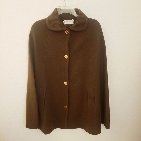 Vintage | Jackets & Coats | Vintage Brown Knit Cape With Gold Buttons ...